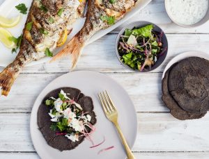 Whole BBQ Pulled Fish with Buckwheat Wraps, Tabasco Kale Salad, and ...