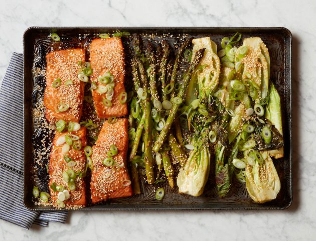Salmon Recipes - Miso Salmon with Bok Choy and Asparagus | Goop